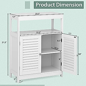 Tangkula Bathroom Storage Floor Cabinet, Free Standing Storage Cabinet with Double Shutter Doors and 3-Position Adjustable Shelves, Wooden Storage Cabinet Organizer for Bathroom, Living Room (White)