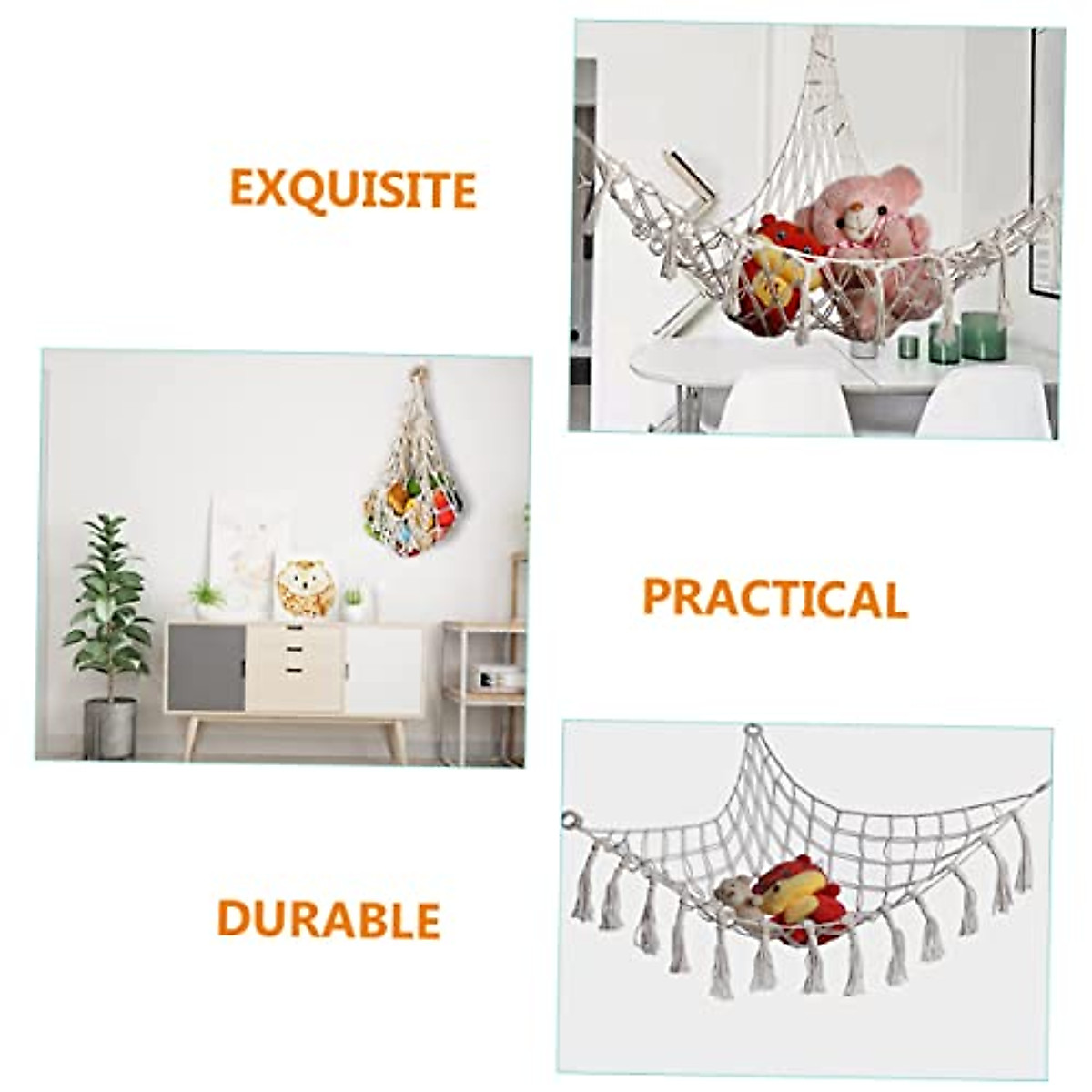 Veemoon Triangular Net Bag Decor Stuffed Sloth Plush Nursery Holder Net Corner Hammock Organizer Dirty Clothes Storage Hammock Wall Hanging Net Display Net