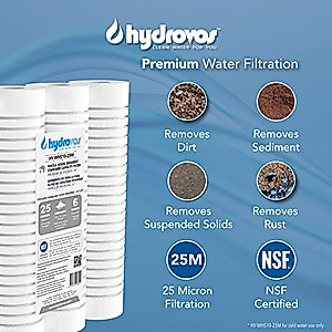 HYDROVOS 25-Micron 10" x 2.5" Whole House Water Filter, NSF 42 Certified Universal Fit 10 Inch Sediment Filter Replacement Cartridge for Standard RO Unit and Home Water Filtration Housing, 4 Packs