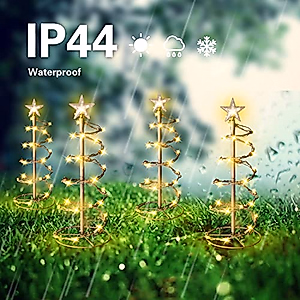 Joiedomi 4 Pack 18" Spiral Christmas Tree Pathway Light, 100 Count Warm White Waterproof Pathway Yard Stake for Christmas, Garden, Lawn, Indoor Outdoor Holiday Decoration