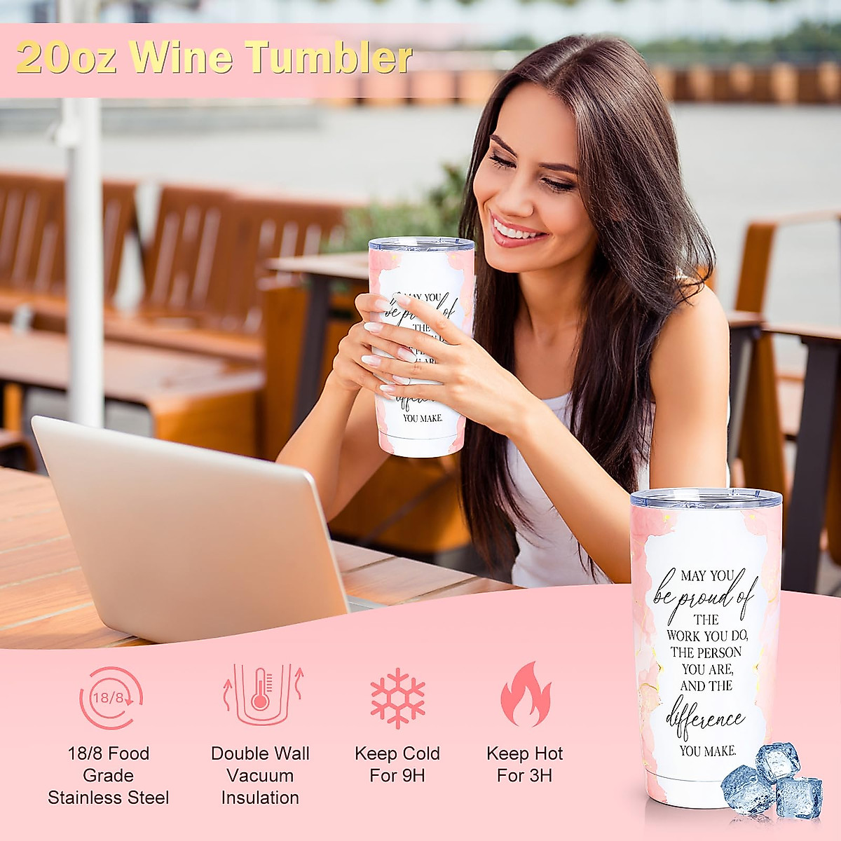 Employee Appreciation Gifts, Appreciation Gifts for Coworkers, 8 Pcs Christmas Gift for Employees Coworkers Teacher Staff Principal Nurse, Cool Thank You Gifts Baskets w/ Tumbler Notebook (Pink)