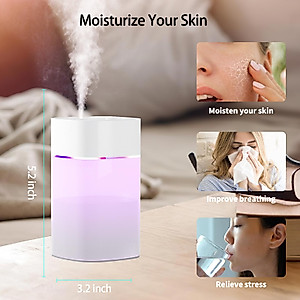 Small Humidifier, Mini Humidifier for Plant, 400ml Cool Mist Humidifiers for Bedroom, Desk Personal Humidifiers for Indoor Office Car, Portable Humidifier for Double Nourishment-White