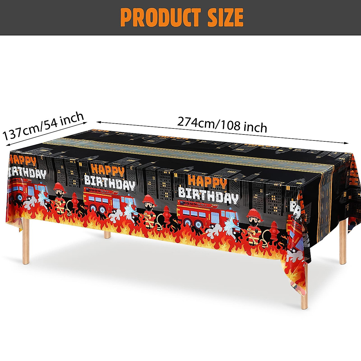 3 Pack Plastic Fire Truck Tablecloths Firefighter Party Tablecloth Fireman Happy Birthday Table Cover Fire Truck Birthday Party Supplies for Firefighting Theme Party School Activity, 54 x 108 Inch