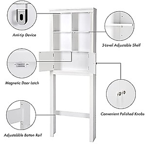 Spirich Home Bathroom Shelf Over The Toilet, Storage Cabinet Over Toilet, Bathroom Organizer Space Saver (White)