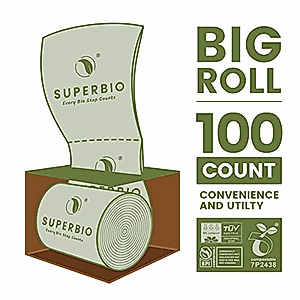 SUPERBIO 2.6 Gallon Compostable Flat Top Garbage Bags, 100 Count, 1 Pack, Small Trash Bags, Sturdy Food Scrap Bags Certified by BPI and OK Compost Meeting ASTM D6400 Standards, 9.84L