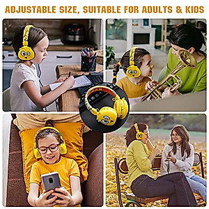Kids Wireless Headphones, Adjustable Headband, Stereo Sound, 3.5mm Jack, Kids Bluetooth Headphones, Volume Control, Foldable, Build-in Microphone, Over-Ear Headphones for Kids for School Home, Yellow