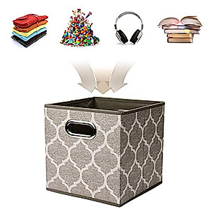 i BKGOO Cloth Storage Bins Set of 6 Thick Fabric Drawers Foldable Cubes Basket Organizer Container with Dual Metal Handles for Shelf Cabinet Bookcase Boxes Grey-Brown 10.5x10.5x11 inch