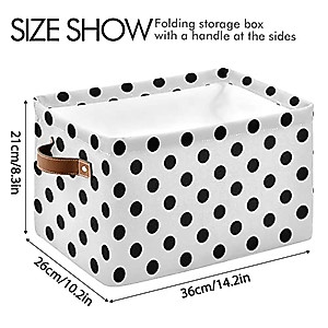 ALAZA Black Polka Dots on White Large Storage Basket with Handles Foldable Decorative 1 Pack Storage Bin Box for Organizing Living Room Shelves Office Closet Clothes