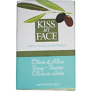Kiss My Face Pure Olive Oil Soap with Aloe Vera, Moisturizing Bar Soap, 8 oz Bars, Olive & Aloe, 64 Ounce (Pack of 8)