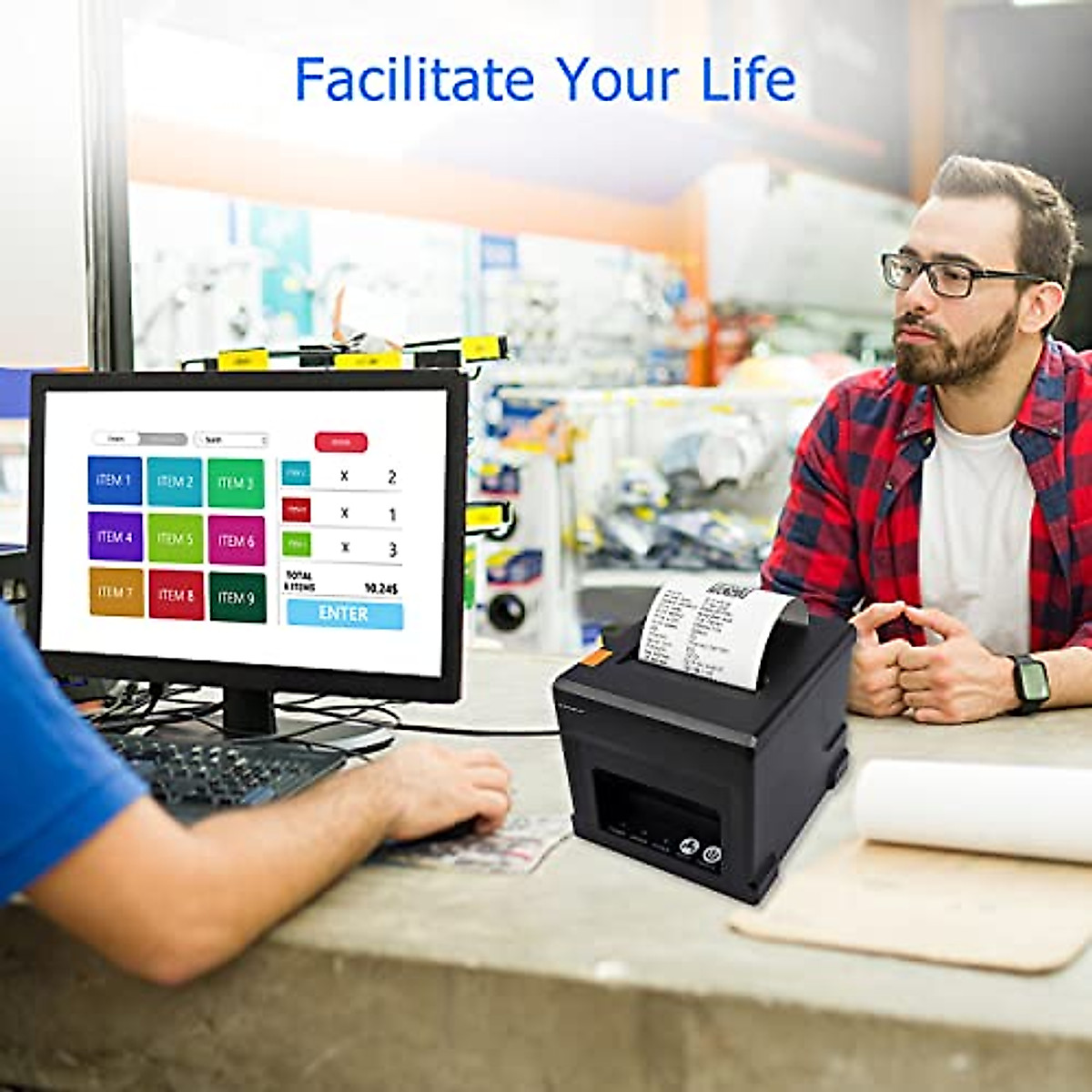 NetumScan 80mm POS Receipt Printer 300mm/s USB Thermal Receipt Printer with Auto Cutter Cash Drawer, USB Ethernet Interface, Support Windows/Mac/Linux, Restaurant Kitchen Printer for ESC/POS