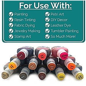 T-Rex Inks Premium Alcohol Inks Warm Earth Set- 12 Warm Tone Colors - Alcohol Ink for Epoxy Resin Dye, Painting, Tumbler Making & More - Includes Storage Box & Metallic Gold Ink - 20ml Bottles