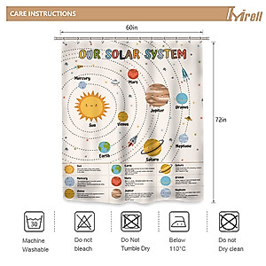 Imirell Space Galaxy Solar System Shower Curtain 60Wx72H Inches Cartoon Planets Educational Learning Tool Universe Knowledge Nursery Kids Bathroom Decor Fabric Waterproof Polyester 12 Pack Hooks