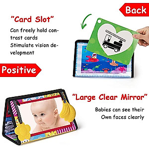 beetoy Baby Tummy Time Mirror Black and White High Contrast Mirror Toys with 10 Flash Cards 2 Teether, Developmental Timmy Time Toys for Newborn Infant 0 3 6 Months Gift
