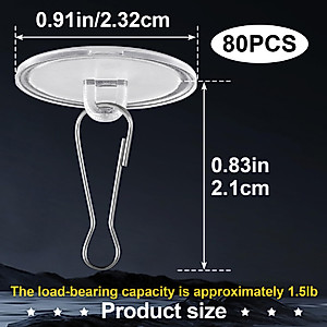 SmallCat 80 Pack Self Adhesive Ceiling Hooks for Hanging, Sticky Ceiling Hooks, Removable Transparent Wall Hanger for Ceiling Decor, Festival Decor - 2 cm(0.78 in)