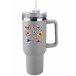 40 ounce insulated cup with handle, double-layer vacuum stainless steel material, equipped with straw, can keep warm or maintain cold drinks Colorful Butterfly grey