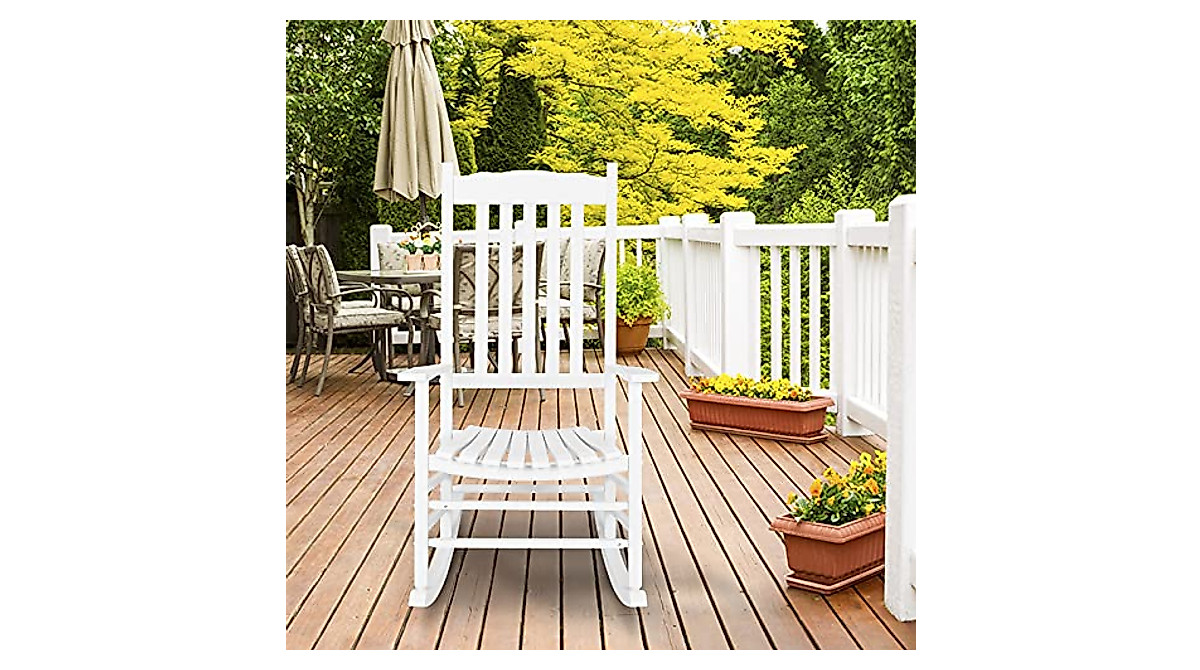 Outvita Outdoor Rocking Chair, Solid Wood High Back Rocker, All Weather ...