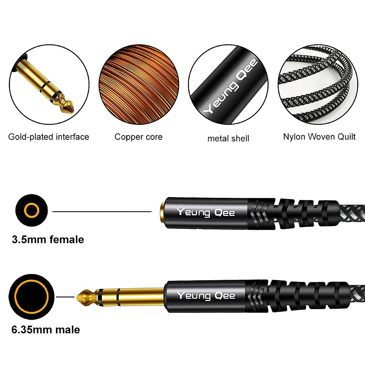 6.35mm to 3.5mm Headphones Adapter cable 1.5 ft,TRS 1/4" Male to 1/8" Female Stereo Audio Cable Compatible for Amplifiers, Guitar Amp, Piano, Home Theater Devices, or Mixing Console (1.5FT/0.5M)