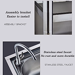 Free Standing Stainless-Steel Single Bowl, Commercial Restaurant Kitchen Sink Set w/ Faucet & Drainboard, Prep & Utility Washing Hand Basin w/ Workbench & Storage Shelves Indoor Outdoor ( Color : A )