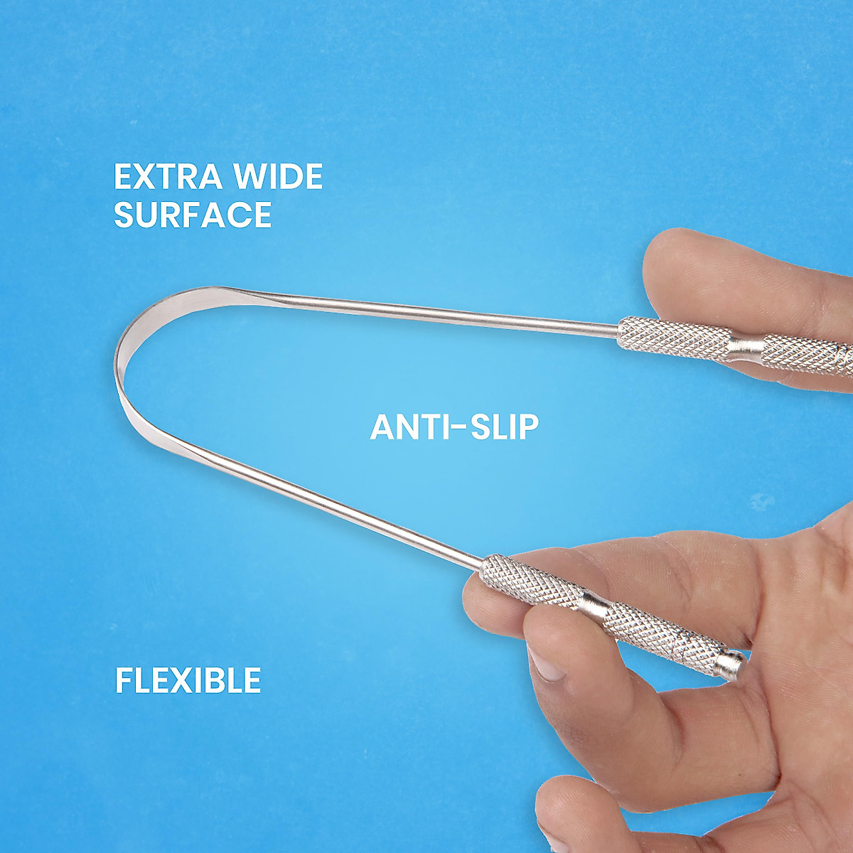 Tongue Scraper for Adults by HOKIN (2Pcs Oral Care Pack) Stainless Steel Tongue Cleaners Reduce Bad Breath 100% Metal Tough Scrapers Men and Women Hygiene Product