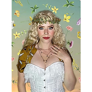 MOSTORY Forest Fairy Flower Headpiece - Woodland Elf Crown Forest Floral Headband Elven Leaf Tiara for Women Renfaire Renaissance Halloween Princess Photo Shoot Cosplay