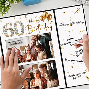 DARUNAXY Black Gold 60th Birthday Party Decorations, Happy 60th Birthday Alternative Signature Guest Book for Men Women 60 Years Old Table Sign Picture Frame Gift 60 Birthday Card Board Party Supplies