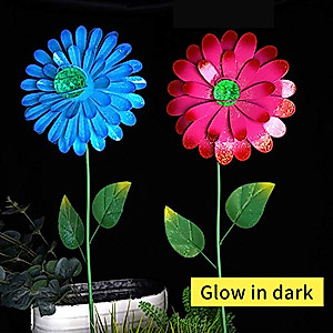 Topadorn 25 Inch Floral Garden Stake Decor,Glow in Dark Outdoor Plant Pick Water Proof Metal Flower Stick for Lawn Yard Patio,Pathway Ornament,Set of 2