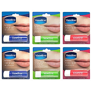 Vaseline Lip Therapy Stick with Petroleum Jelly Gift Set Includes Original, Rosy Lips and Aloe, 6 Count