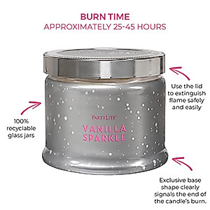 PartyLite Vanilla Sparkle 3-Wick Jar Candle, Highly Fragranced Clean Burning Glass Candle, 25-45 Hours Burn Time (Vanilla Sparkle)