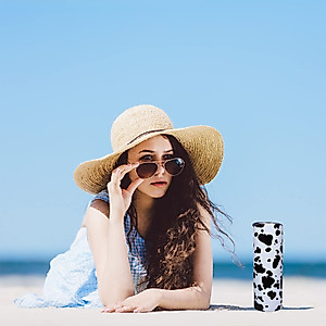 IchDich Cow Print Tumbler With Lid and Straw 20 oz Insulated Black Cow Tumbler Stainless Steel Cow Print Skinny Tumbler Water Bottle Coffee Cups Travel Mug Gifts for Women