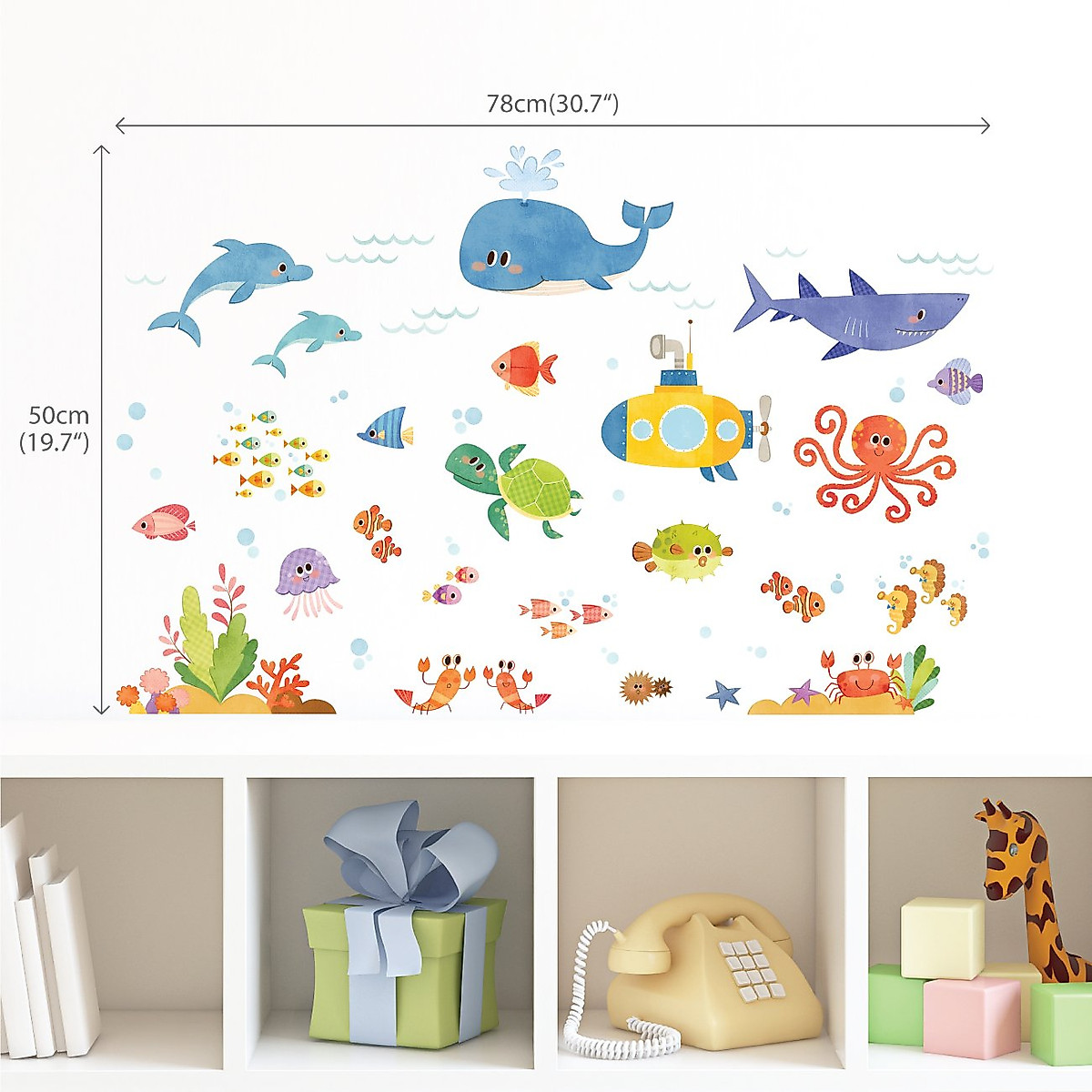 DECOWALL DS-8009 Sea Adventure Kids Wall Stickers Wall Decals Peel and Stick Removable Wall Stickers for Kids Nursery Bedroom Living Room (Small) d?cor
