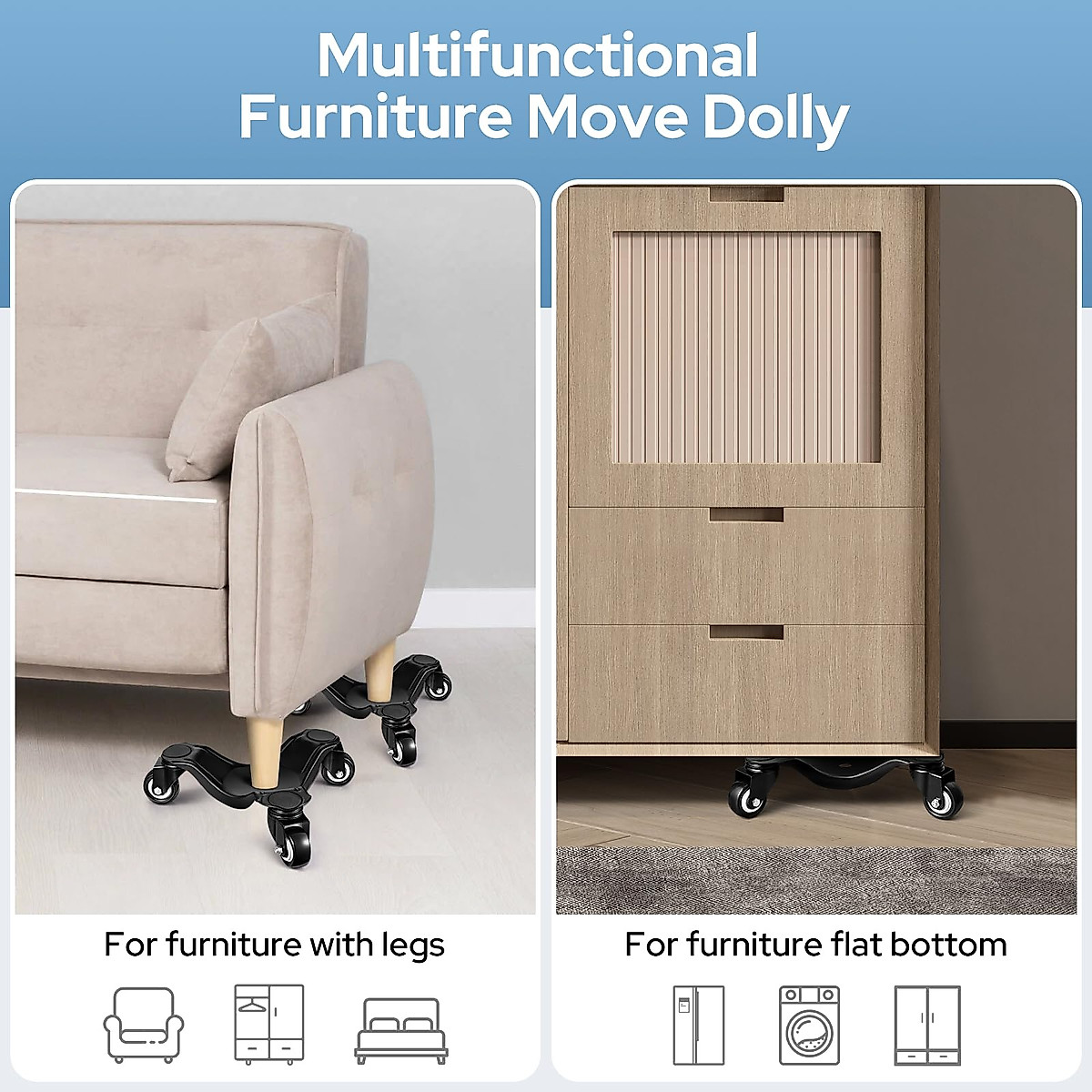 KEDSUM Furniture Movers with Wheels, 1150 Lbs Capacity Heavy Duty Furniture Dolly, 10 Inch Upgrade Steel Tri-Dolly Set with Lifter, 3 Wheel Furniture Roller Mover Dolly for Sofa, Piano and Pool Table