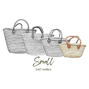 French Market Basket Bag | Handmade Moroccan Seagrass Baskets - Small (14x7) | Wicker Basket for Beach, Laundry, Toy, Blanket, Storage, Baby, or Picnic