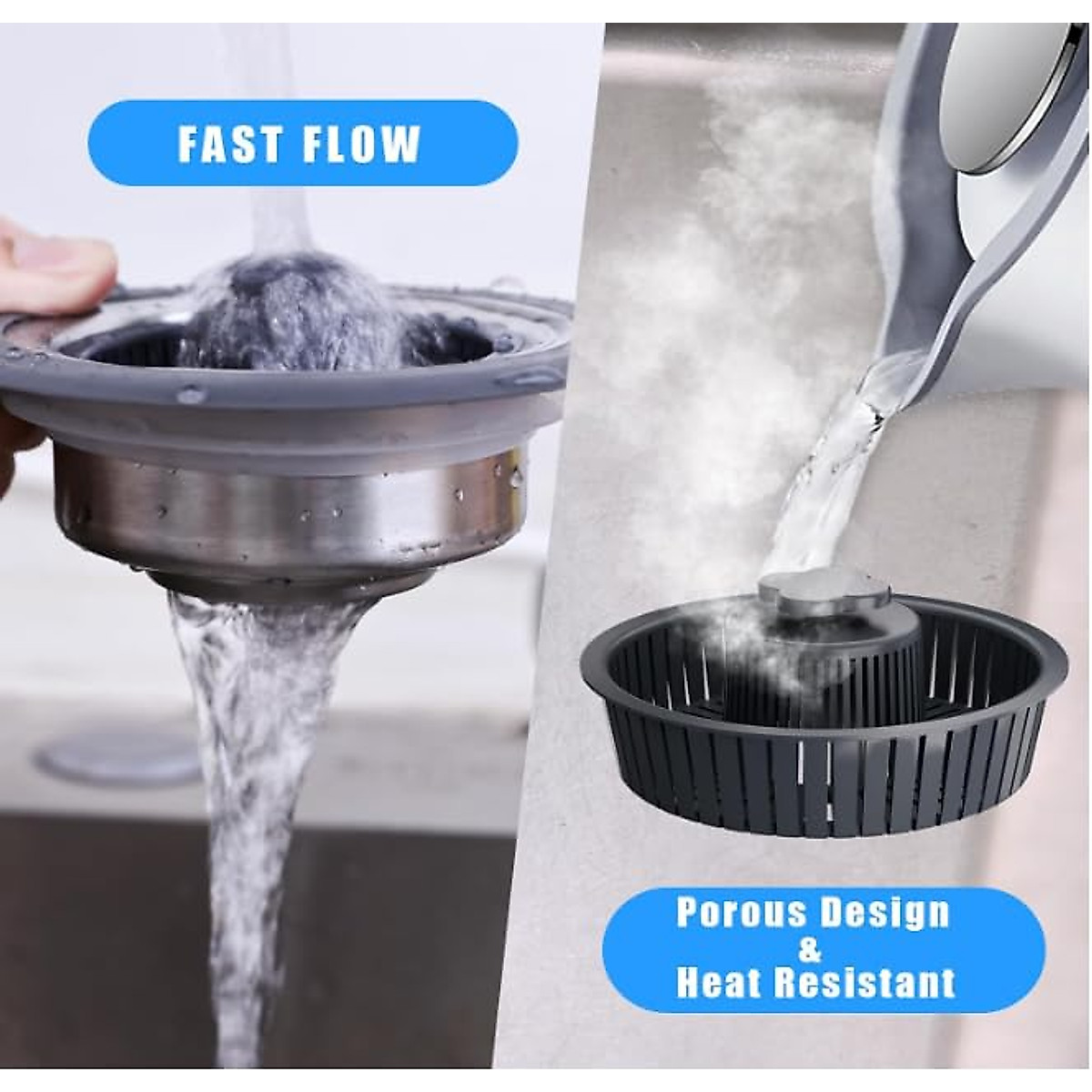 3-in-1 Upgarded Kitchen Sink Drain Stopper &Stainer Combo - Pop-Up Anti-Clog Basket for Fast Drainage , Includes 3 Reuseable Filters