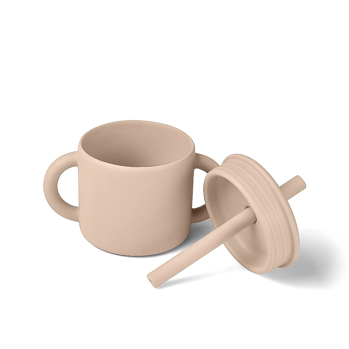 Silicon Sippy Trainer Straw Cups Double Handle Silicone Cup, Baby Training Cup with Handles Lid and Straw, BPA Free, Unbreakable 6.7oz