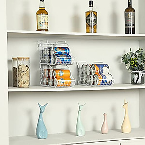 Stackable Pantry Can Dispenser Baskets 3-Pack, Standing Beverage Drink Pop Soda Can Storage Organizer Bin with Handles, Foldable Canned Food Holder for Kitchen Countertop Cabinet