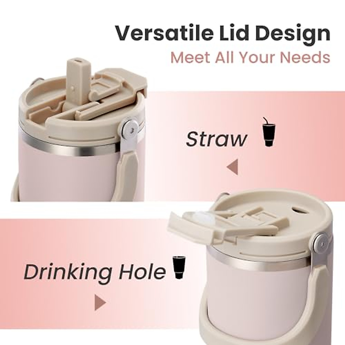 40 oz Tumbler with Handle and Straw, Double Insulated Tumblers with Flip Straw and Top Handle, Leakproof Tumbler, Stanley Cup, Insulated Water Bottle,Brown Metal