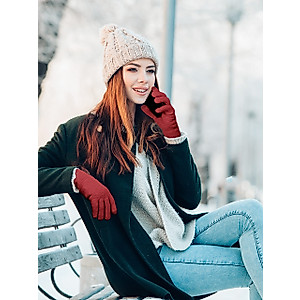 KUTTOR 4 Pairs Women Winter Plush Knit Gloves Knit Warm Wool Fleece Plush Touch Screen Gloves with Jacquard Design