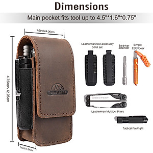 Topstache Multitool Sheath for Men - Belt Leather Multitool Holster - EDC Belt Organizer for Leatherman, Gerber - Magnetic Closure Multitool Pouch Fits Folding Tool, Darkbrown