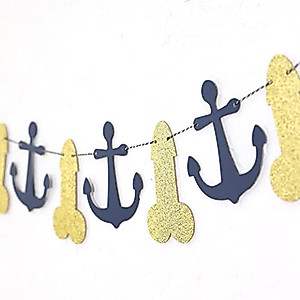 Glitter Gold and Navy Blue Anchors - Lake House Bachelorette, Nautical Bachelorette Party Decorations, Blue Anchors and Gold Cardboard Wreath for a Nautical Themed Party
