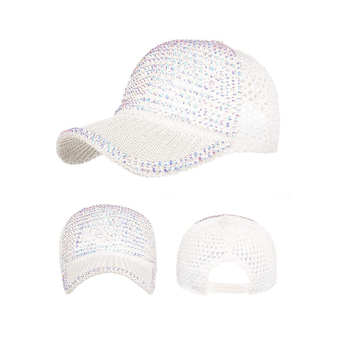 Women Men Studded Rhinestone Crystals Adjustable Ponytail Mesh Baseball Cap Shiny Bling Casual Sports Cap Breathable Sun Hat