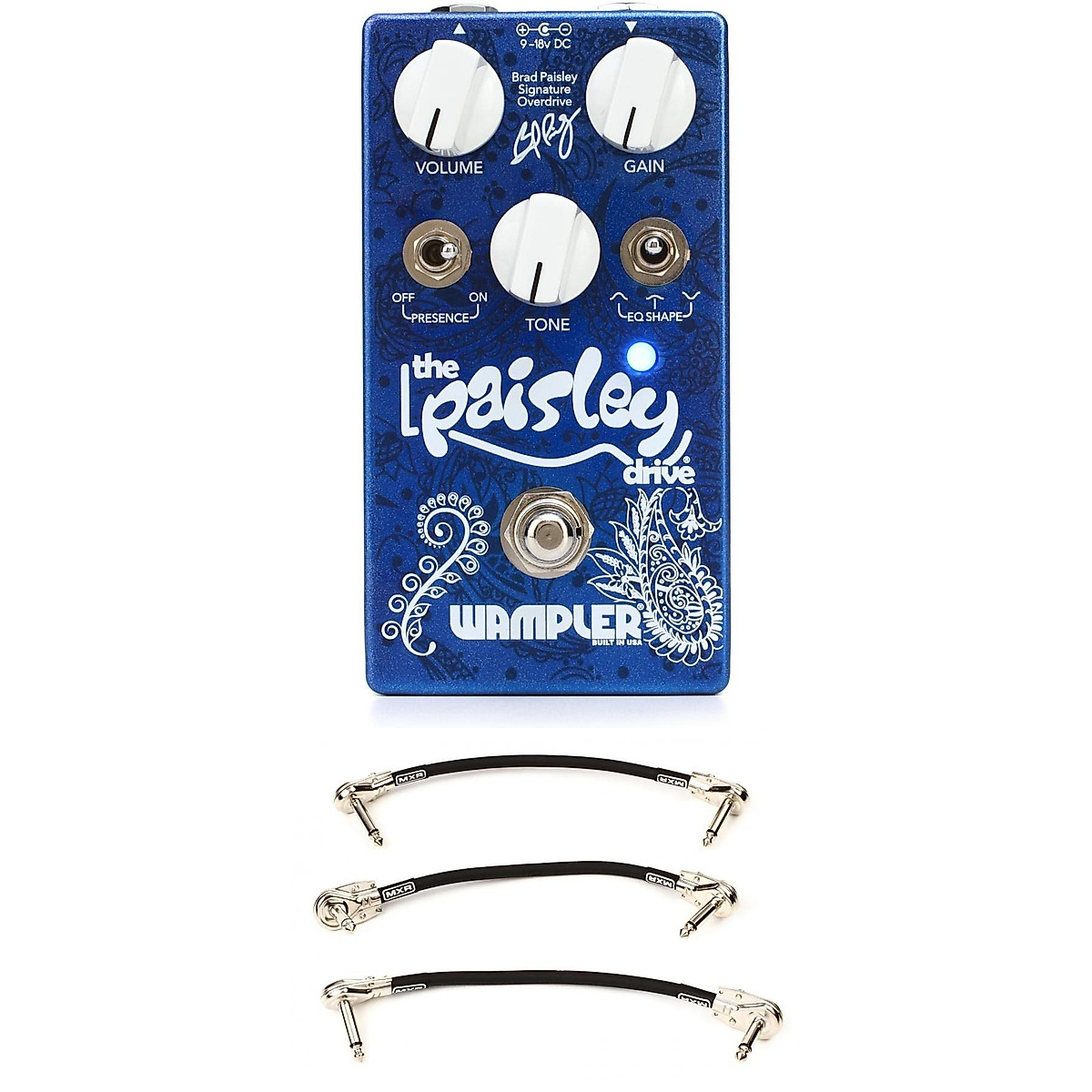 Wampler Paisley Drive Overdrive Pedal with 3 Patch Cables Bundle