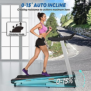 Treadmill with Incline Folding Treadmills for Home 3.5HP Treadmill for Running and Walking with 0-15% Auto Incline, Bluetooth, LED Display, 300 lbs Capacity Jogging Running Exercise Machine