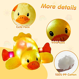 Glow Guards 12'' Musical Light Up Yellow Duck Stuffed Animal LED Glowing Singing Soft Plush Toy Pillow Night Lullaby Holiday Birthday Children's Day Gifts for Toddler Kids