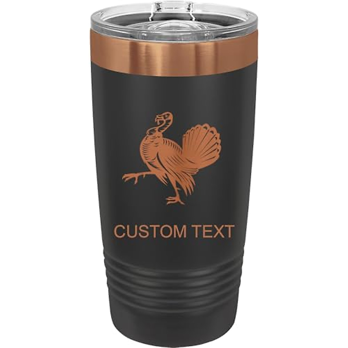 Turkey, Laser Engraved Customized Stainless Steel Tumbler 20 Oz Travel Coffee Black/Rose Gold ION-Plated Double-Walled Travelling Car Truck Ringneck Mug Customizable, Slider Lid