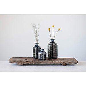 Embossed Stoneware Vase with Reactive Glaze Finish (Set of 3 Sizes) (DF3002)
