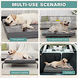 Waterproof Dog Beds Large Medium Sized Dog, Orthopedic Washable Crate Pad 35 inch, Egg Crate Foam Pet Bed with Removable Cover Reversible, Durable Anti-Slip Kennel Bed 35"x22", Gray