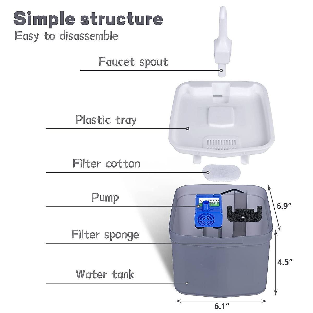 Cozyieland Automatic Cat Pet Water Fountain, Faucet spout, Translucent LED Light, 67oz, Ultra Quiet, AC Adapter (Grey)