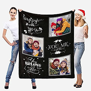 D-Story Custom Blanket with Photo Text Personalized Bedding Throw Blankets Customized Flannel Fleece Blankets for Family Birthday Wedding Gift Fits Couch Sofa Bedroom Living Room 80x60in