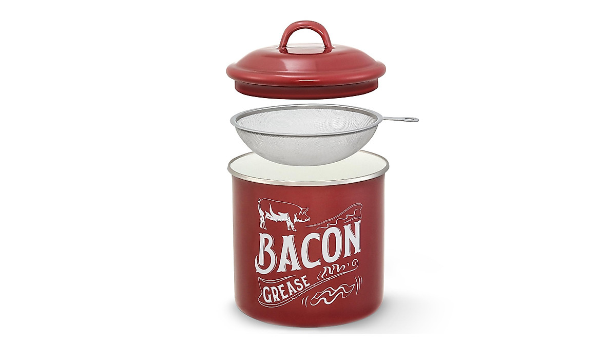 Large Capacity Bacon Grease Container with Strainer & Lid | Farmhouse Style