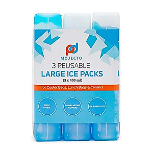 Ice Pack for Cooler Lunch Bag (400 ml/Count): Large, Thick, Leak-Proof, Long-Lasting, Reusable, Freezer-Safe Blue Gel to Keep Food and Drinks Cold for Hours (Set of 3)